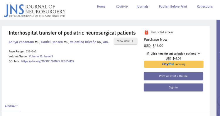 Interhospital transfer of pediatric neurosurgical patients - ISPN Library