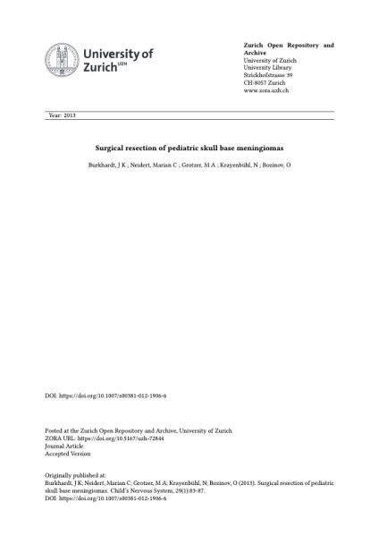 Surgical resection of pediatric skull base meningiomas - ISPN Library