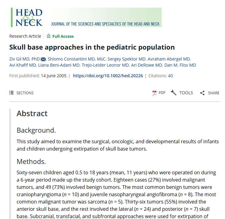 Skull Base Approaches in the Pediatric Population - ISPN Library