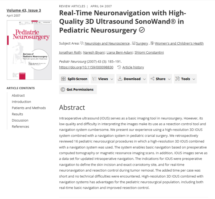 Real-Time Neuronavigation with High-Quality 3D Ultrasound SonoWand in Pediatric Neurosurgery ...