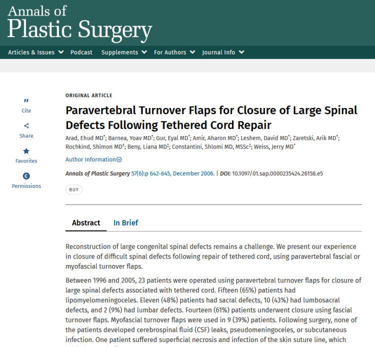 Paravertebral Turnover Flaps for Closure of Large Spinal Defects ...