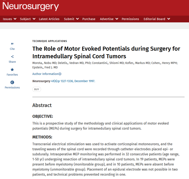 The Role of Motor Evoked Potentials During Surgery for Intramedullary ...