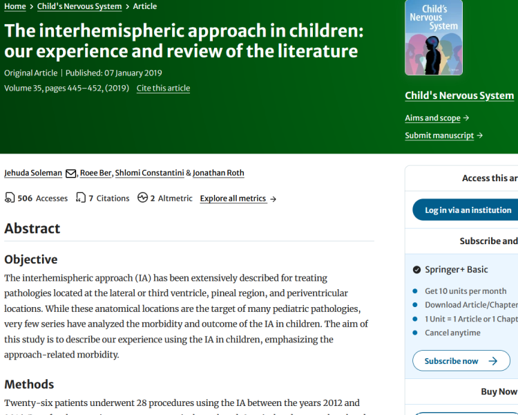 The Interhemispheric Approach in Children: Our Experience and Review of ...