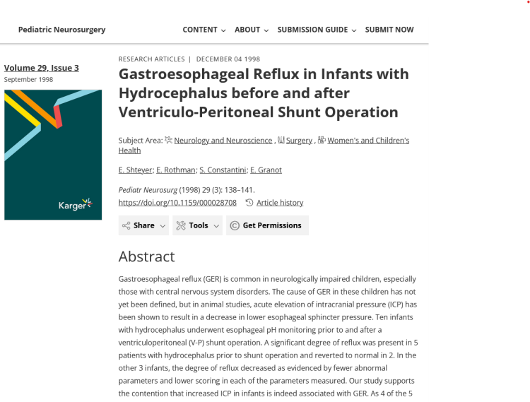 Gastroesophageal Reflux in Infants with Hydrocephalus Before and After ...