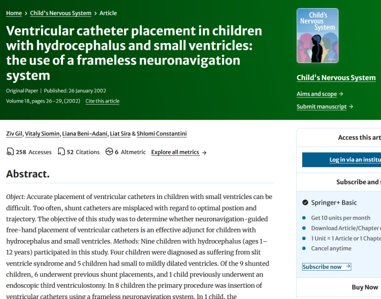Ventricular Catheter Placement in Children with Hydrocephalus and Small ...