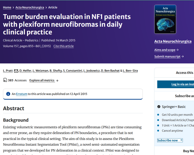 Tumor Burden Evaluation in NF1 Patients with Plexiform Neurofibromas in ...