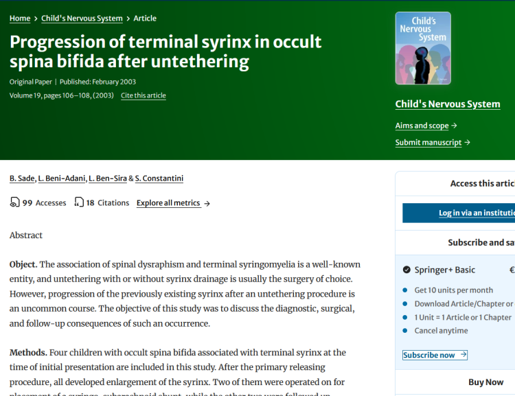 Progression of Terminal Syrinx in Occult Spina Bifida after Untethering ...