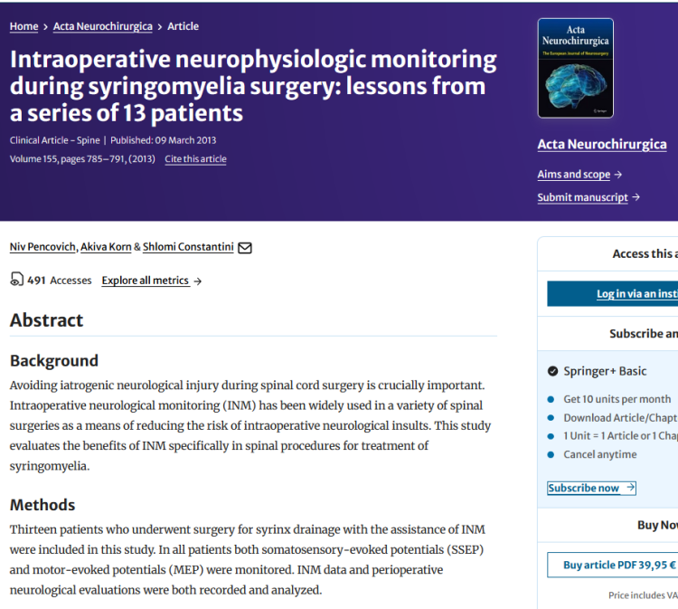 Intraoperative Neurophysiologic Monitoring During Syringomyelia Surgery ...