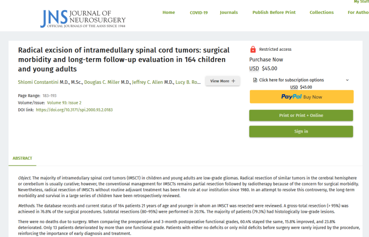 Radical Excision of Intramedullary Spinal Cord Tumors: Surgical Morbidity and Long-Term follow ...
