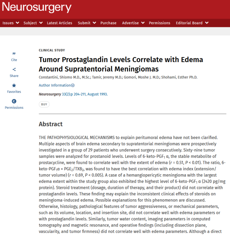 Tumor Prostaglandin Levels Correlate with Edema Around Supratentorial ...