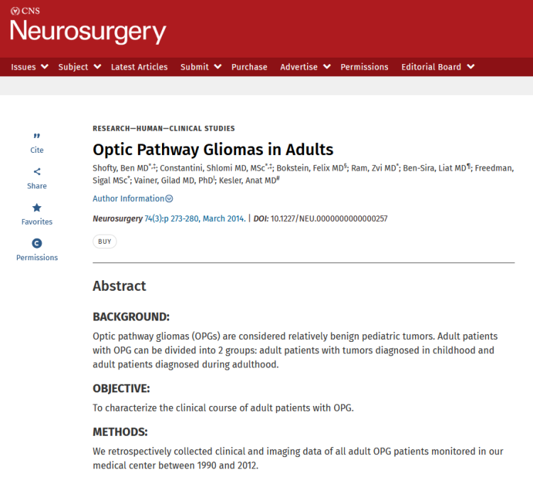 Optic Pathway Gliomas in Adults - ISPN Library