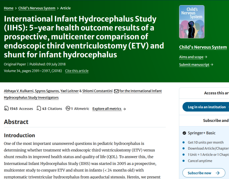 International Infant Hydrocephalus Study (IIHS): 5-Year Health Outcome Results of a Prospective ...