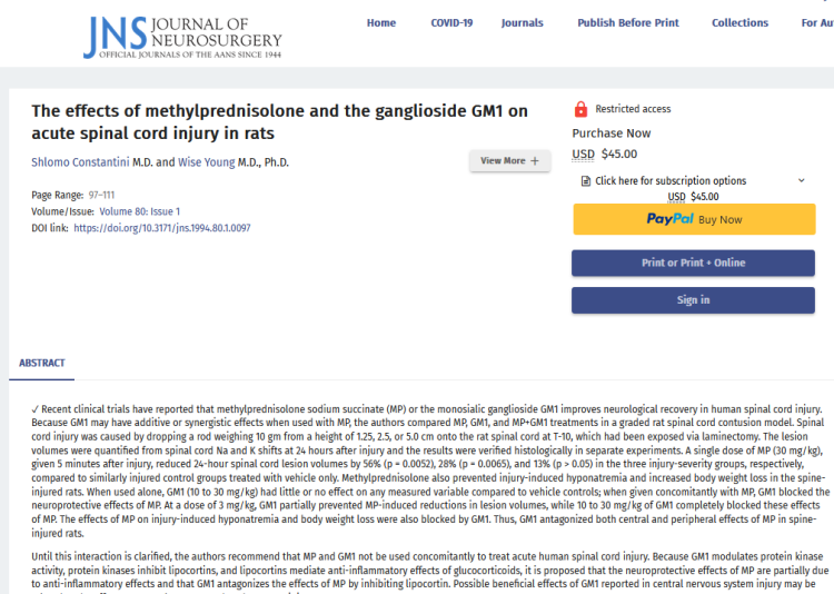 The Effects of Methylprednisolone and the Ganglioside GM1 on Acute ...