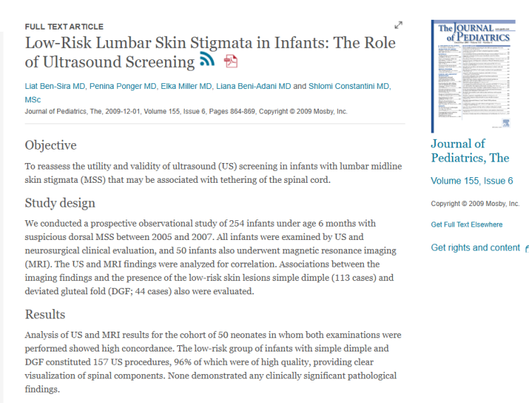 Low-Risk Lumbar Skin Stigmata in Infants: The Role of Ultrasound ...