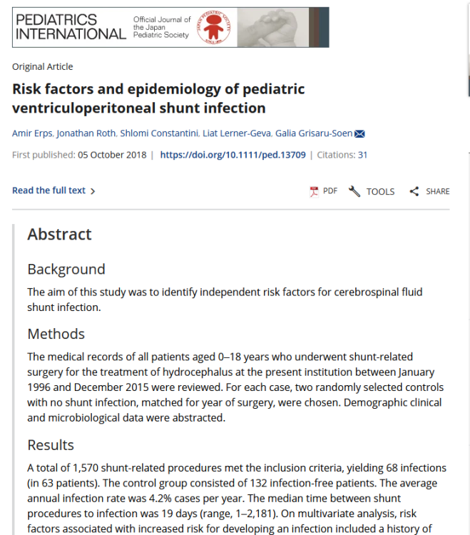 Risk Factors and Epidemiology of Pediatric Ventriculoperitoneal Shunt ...