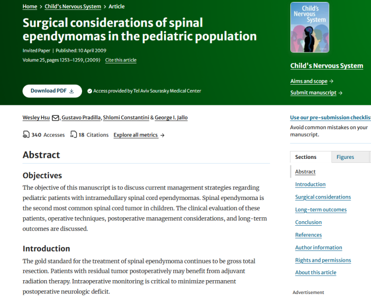Surgical Considerations of Spinal Ependymomas in the Pediatric Population - ISPN Library