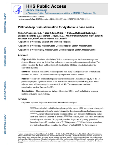 Pallidal deep brain stimulation for dystonia: a case series Clinical ...