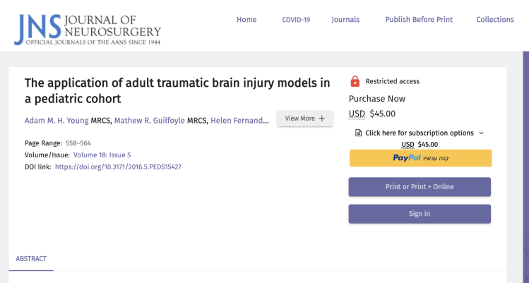 The application of adult traumatic brain injury models in a pediatric ...