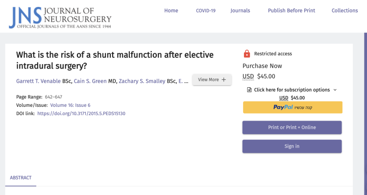 What is the risk of a shunt malfunction after elective intradural surgery? - ISPN Library