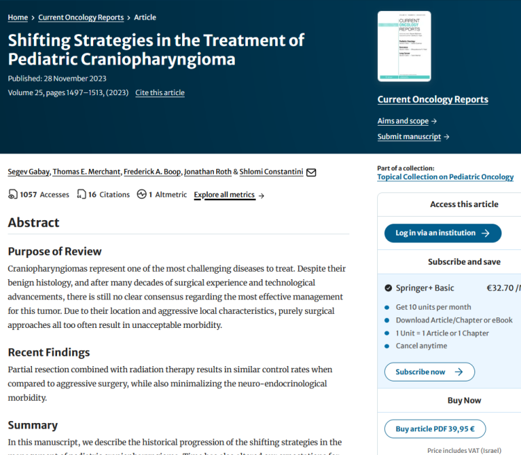 Shifting Strategies in the Treatment of Pediatric Craniopharyngioma ...