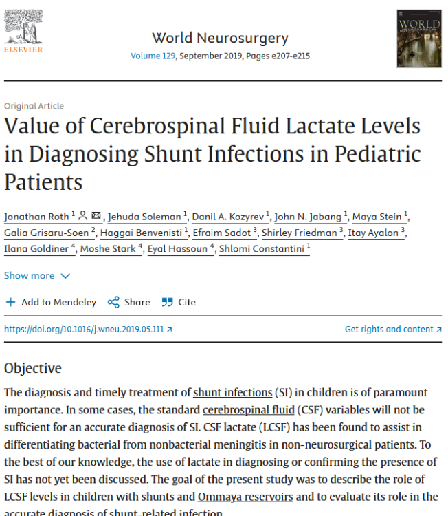Value of Cerebrospinal Fluid Lactate Levels in Diagnosing Shunt ...