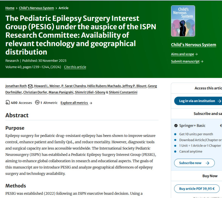 The Pediatric Epilepsy Surgery Interest Group (PESIG) Under the Auspice ...