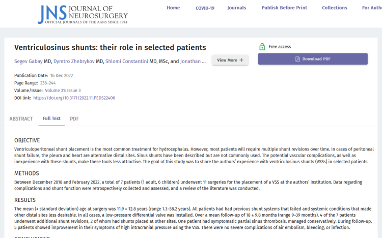 Ventriculosinus Shunts: Their Role in Selected Patients - ISPN Library