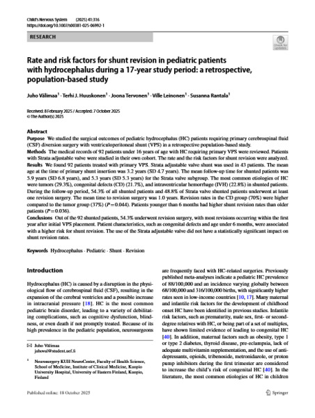 Rate and Risk Factors for Shunt Revision in Pediatric Patients with ...